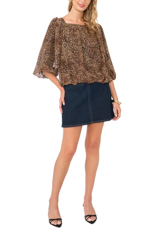 VINCE CAMUTO Vince Camuto Square Neck Leopard Print 3/4 Sleeve Bubble Hem Top